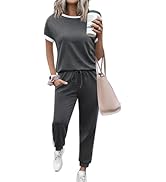 Amazon.com: Women 2 Piece Jogging Suits Color Block Travel Outfits Sets Short Sleeve Tracksuits ...