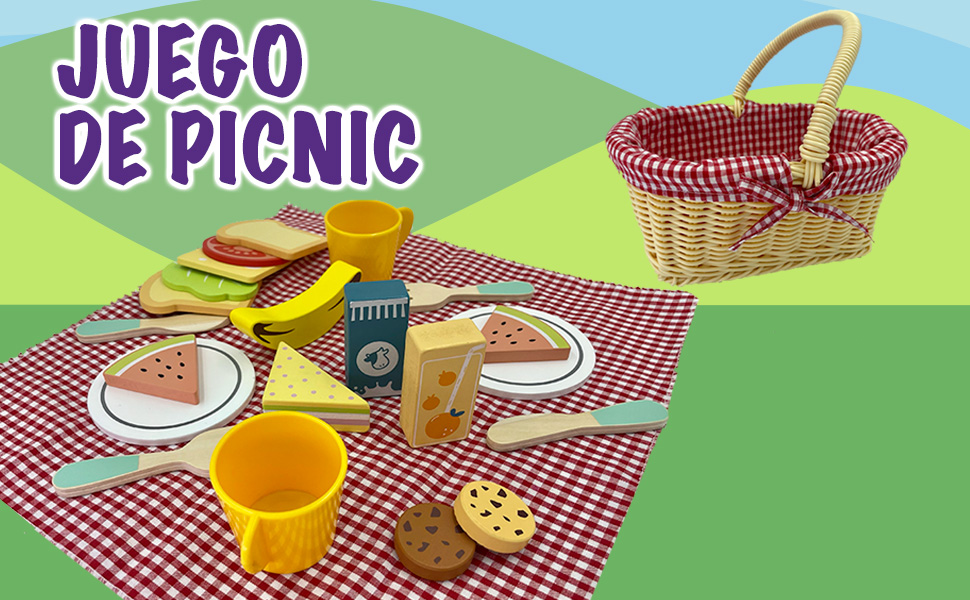 MAGICAMENTE | Picnic de Juguete para niños con Accesorios de Madera ...