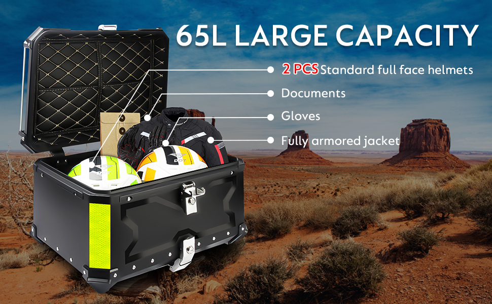 Motorrad Topcase, 65L Topcase für Roller Wasserdicht Topcase Aluminium Motorrad Heckbox Reisen ...