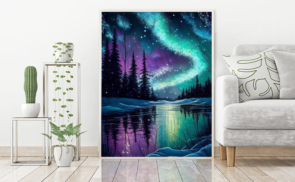 Malen nach Zahlen Erwachsene, DIY Handgemalt Aurora Ölgemälde Kit, Paint by Numbers Adult Mit 3 ...