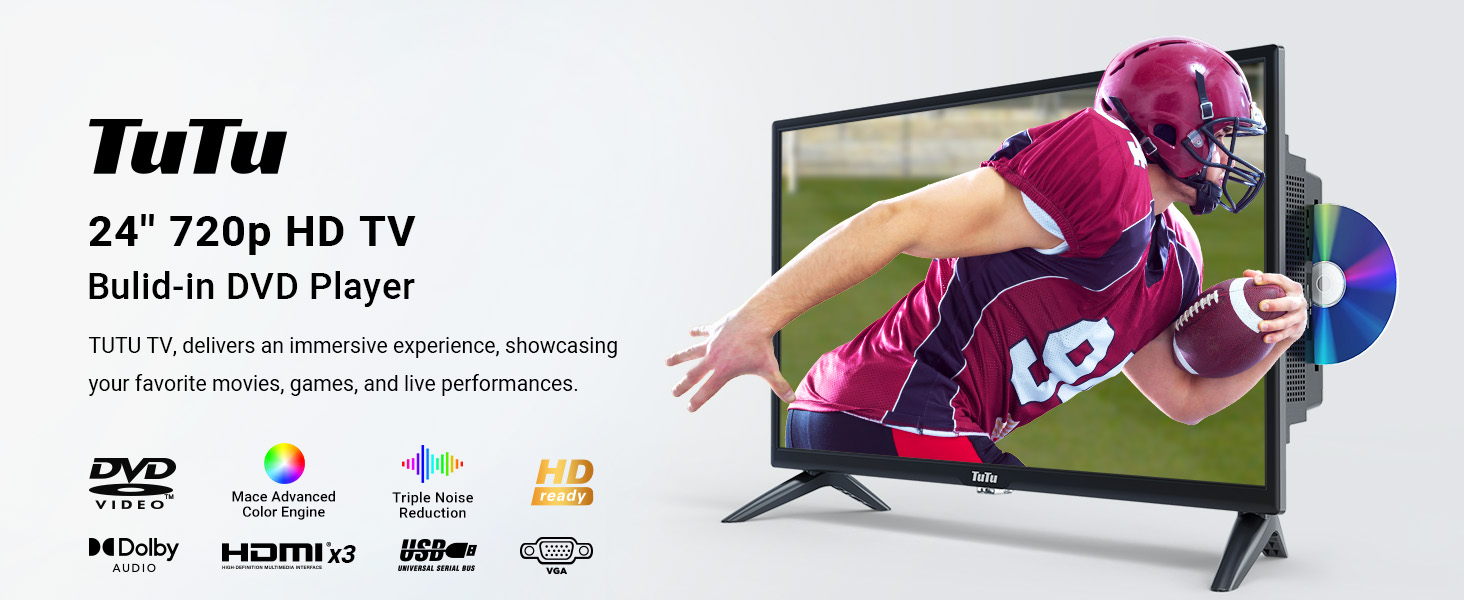 Amazon.com: TuTu 24 Inch TV with DVD Player Built-in, 720P HD LED Small Flat Screen TV with 3 ...