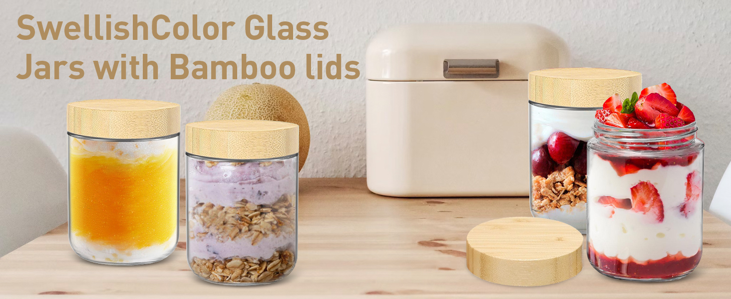 Amazon.com: Overnight Oats Containers with Lids,16oz Wide Mouth Glass Mason jars with Bamboo Lid ...
