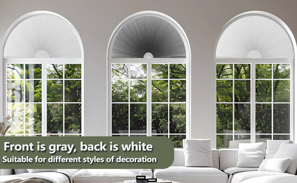 Amazon.com: Jlong Arch Window Shade Blackout Half Circle Moon Pleated Fabric No Drill Blinds for ...