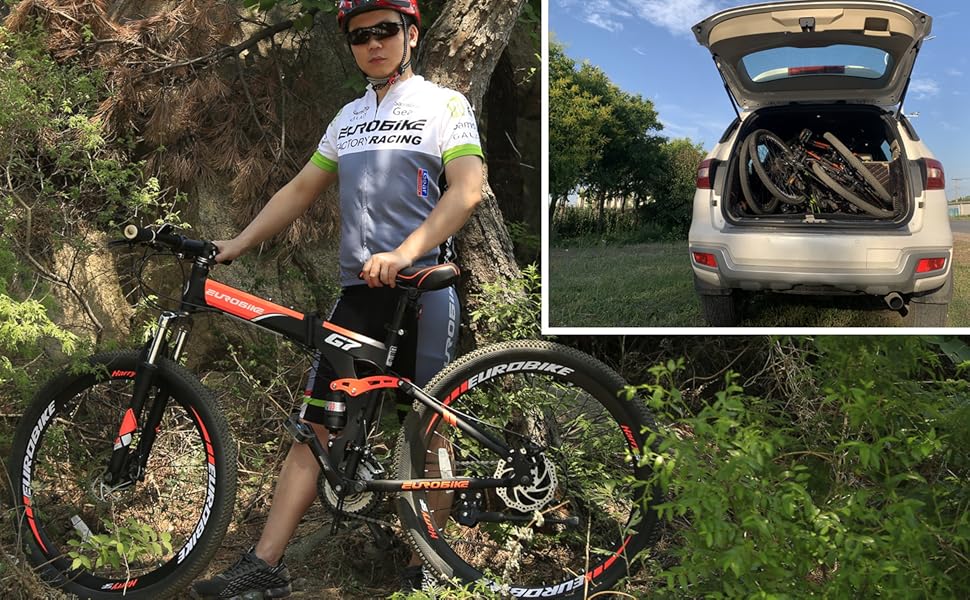 Amazon.com : EUROBIKE Adult Folding Bike,27.5 inch Mountain Bike for Men, 21-Speed Full ...