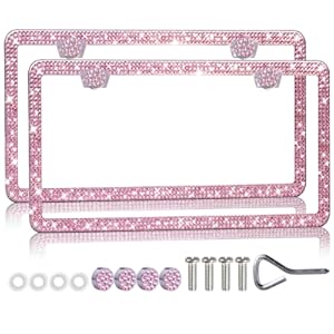 Amazon.com: Rfocre Pink Bling License Plate Frames for Women 2 Pack Rhinestone Glitter Sparkly ...