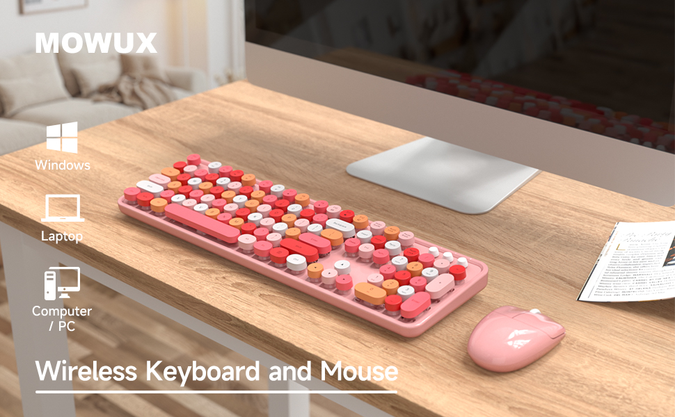 Wireless Keyboard And Mouse Combo Mowux Colorful Computer Full Size 2 4g Plug And