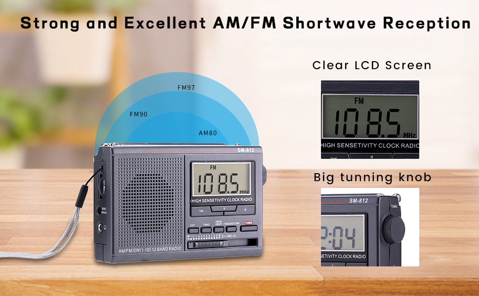 Amazon.com: Portable AM FM SW 12 Bands Shortwave Radio, Small Walkman Digital Radio, Time ...