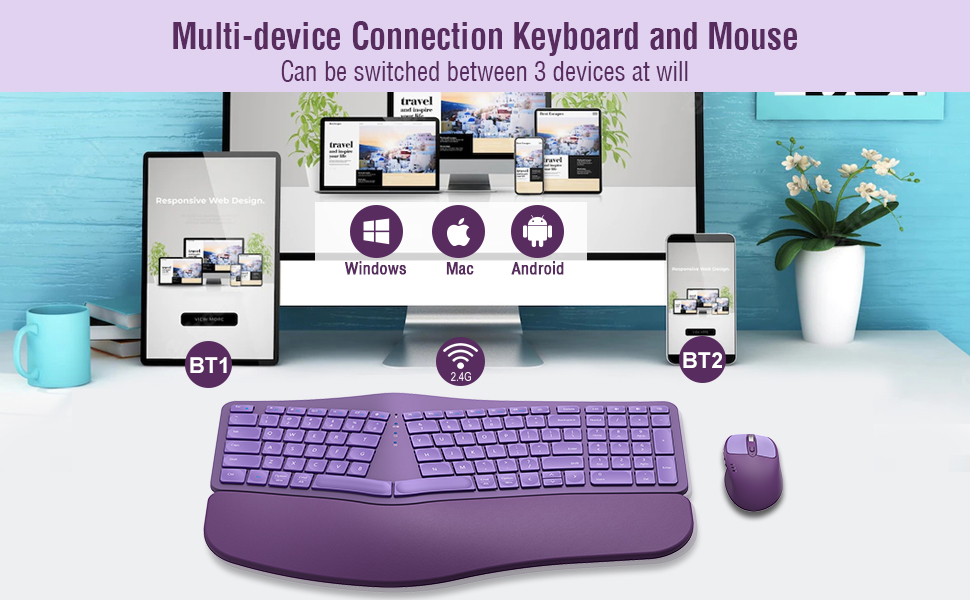 Mk960 Ergonomic Wireless Keyboard Mouse Combo Bluetooth 2 4g Split Design Keyboard