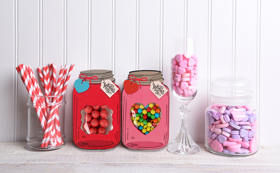 Giiffu 50 Pack Valentines Cards for Kids, Mason Jar Happy Valentines ...