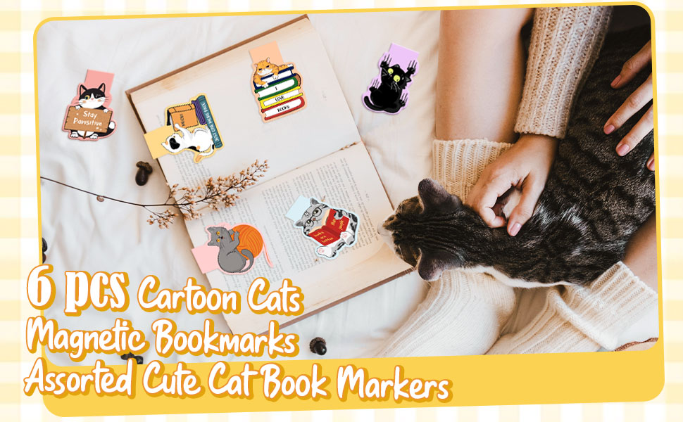 6pcs Magnetic Bookmarks Cats Magnet Page Markers Cartoon Cat Bookmark ...