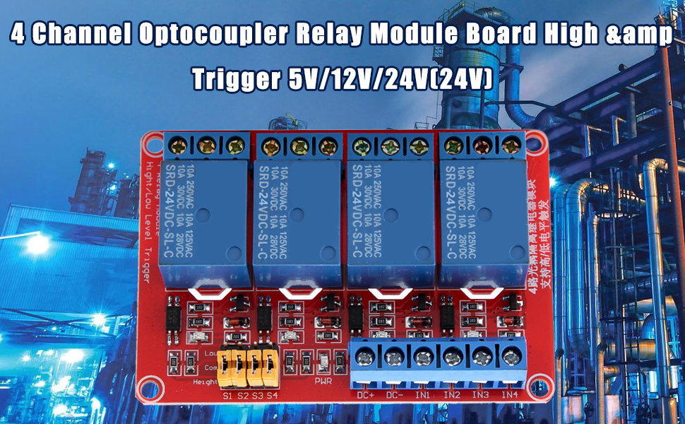 Keenso 4 Channel Relay Module, 24V Relay Board with Optocoupler, High ...