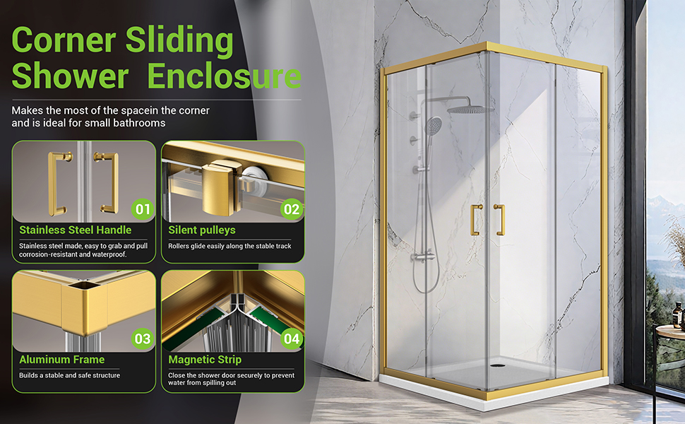 Corner Shower Enclosure, 36 in. D x 36 in. W x 72 in. H Double Sliding Glass Shower Door Square ...