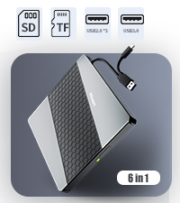 Amazon.com: Unitek External CD DVD Drive USB C 6-in-1 Portable DVD Player with Card Reader 3 USB ...