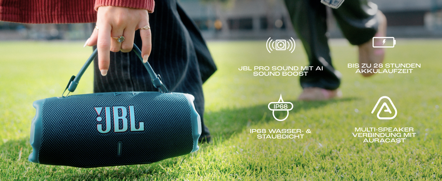 JBL Charge 6, tragbarer Bluetooth-Lautsprecher, 28 Stunden Akkulaufzeit, IP68 wasserdicht, Staub ...