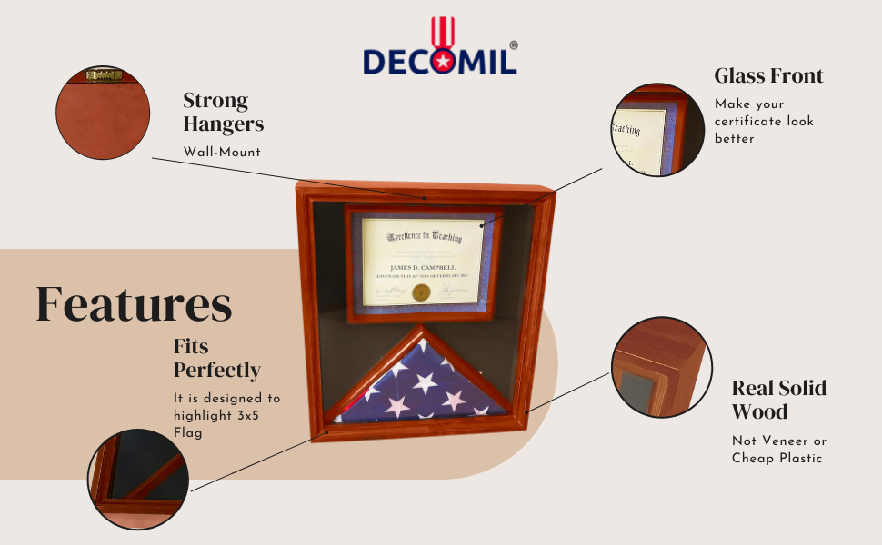 DECOMIL - 3x5 Flag Display Case With Certificate & Document Holder Big ...