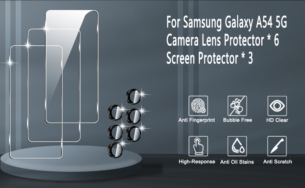 Amazon.com: [3+6 Pack] Screen Protector for Samsung Galaxy A54 5G, 3 Pack HD Tempered Glass ...
