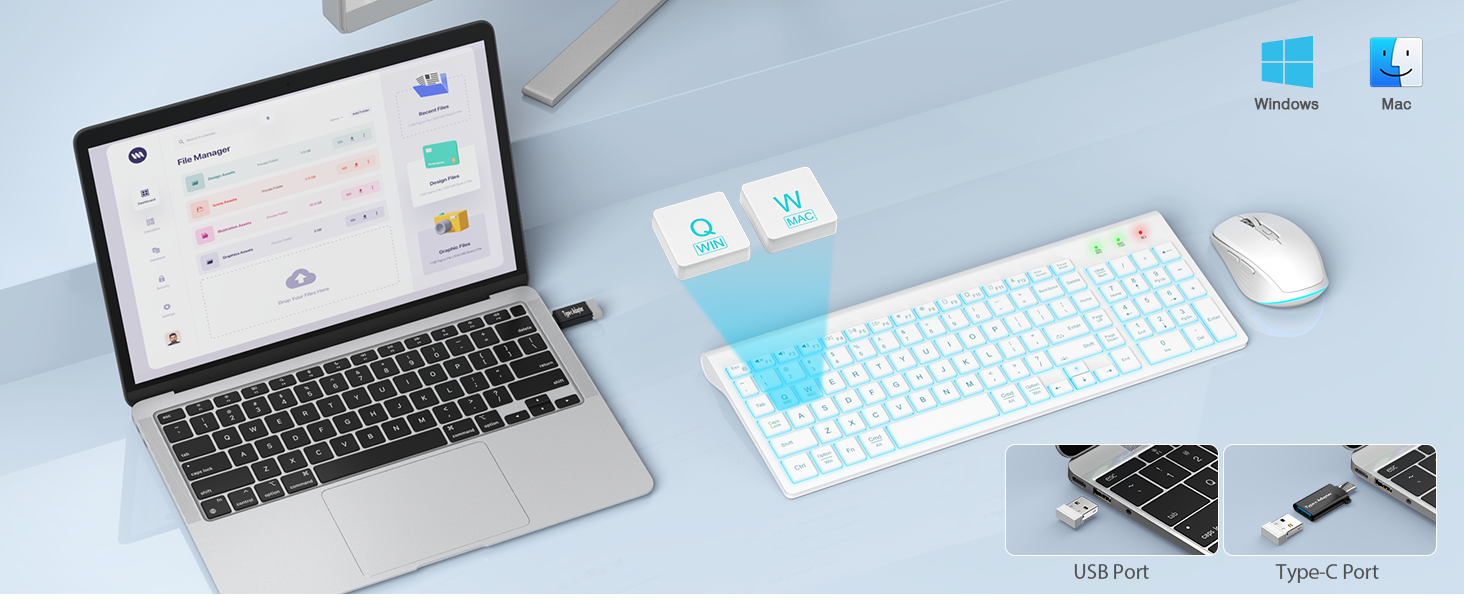 Sablute Wireless Keyboard And Mouse Combo Backlit Compact Quiet Keyboard With Rgb