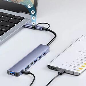 Hub USB C 3.0 7 en1, Adaptador USB a Tipo C Multipuerto con 1 Puerto USB 3.0, 4 Puertos USB 2.0 ...