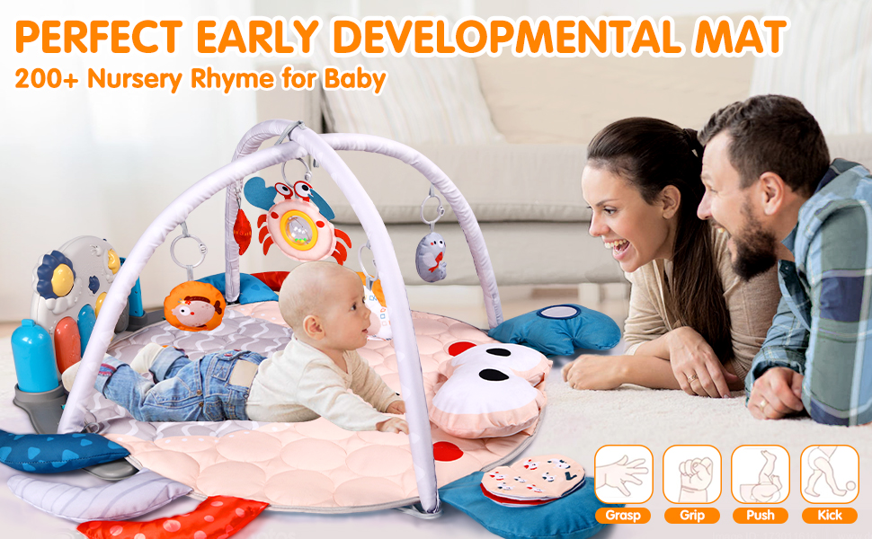 Amazon.com: Baby Gym Play Mat, Tummy Time Mats & Kick Piano with 5 Toys ...