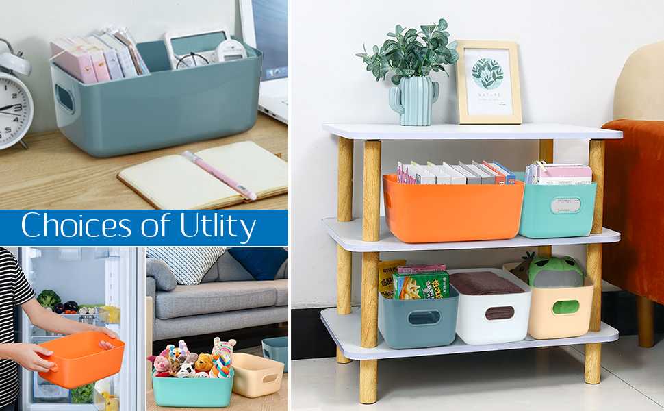 BINTIZ Pack of 5 Multiple Colored Plastic Storage baskets with bonus ...