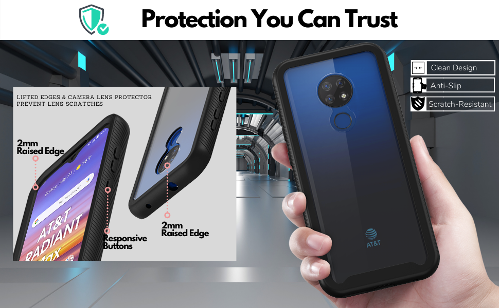 Amazon.com: CBUS Heavy-Duty Phone Case with Built-in Screen Protector Cover for AT&T Radiant Max ...