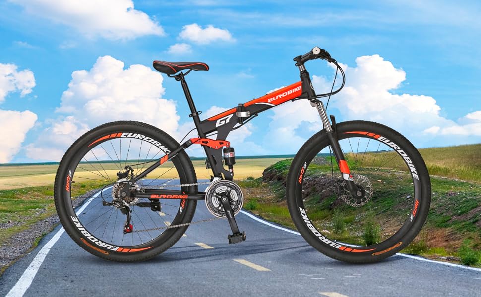 Eurobike HY G7 Adult Folding Mountain Bike,Dual Suspension Mountain Bikes with 27.5 Inches 3 ...