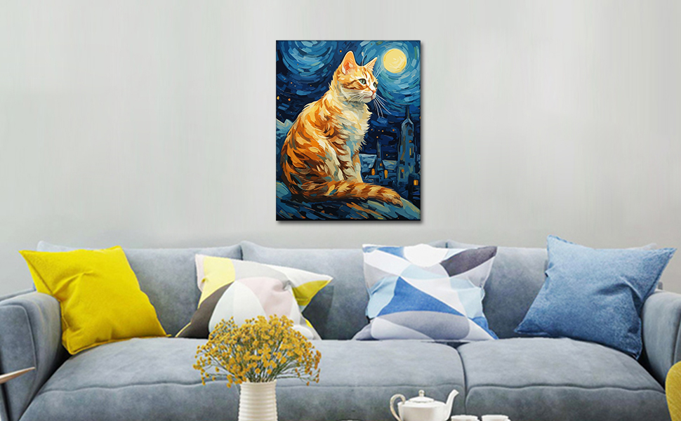 TISHIRON Malen nach Zahlen für Erwachsene Anfänger, Abstrakte Katze und Sternenhimmel Malen nach ...