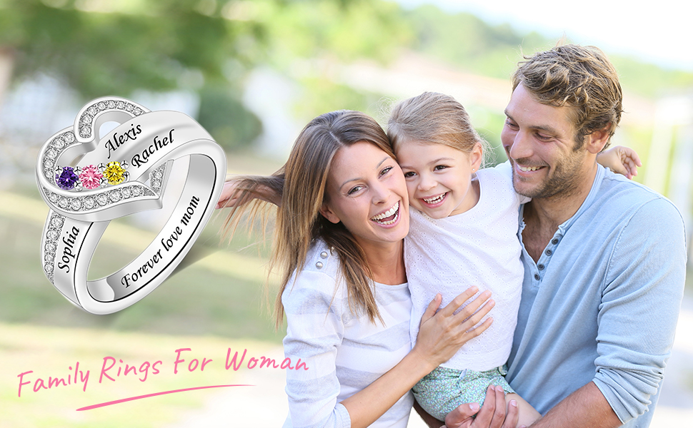 Personalized Mothers Rings with 2 Simulated Birthstones Heart Mother Ring with Names Custom ...