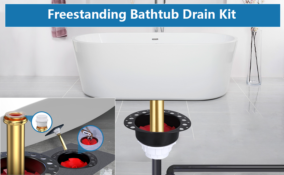Freestanding Tub Drain Rough-in kit,Bathtub Drain Kit with Brass Tailpiece and PVC Adapter ...
