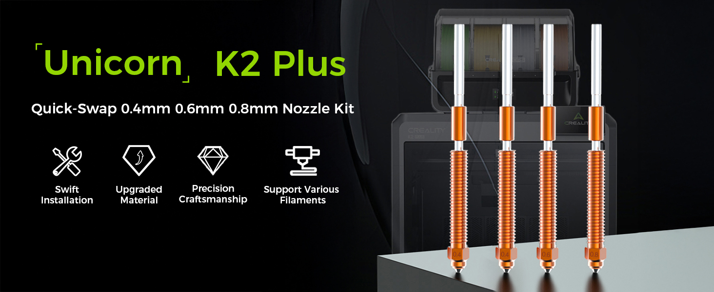 Amazon.com: Creality K2 Plus/ K2 Nozzle 0.2mm, Original K2 Pro Unicorn Quick Swap Nozzle with ...