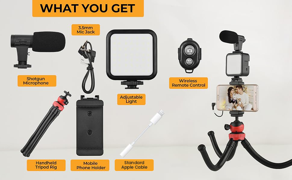White Isle Flexi Smartphone Vlogging Kit, for Apple & Android, Includes Apple standard cable ...