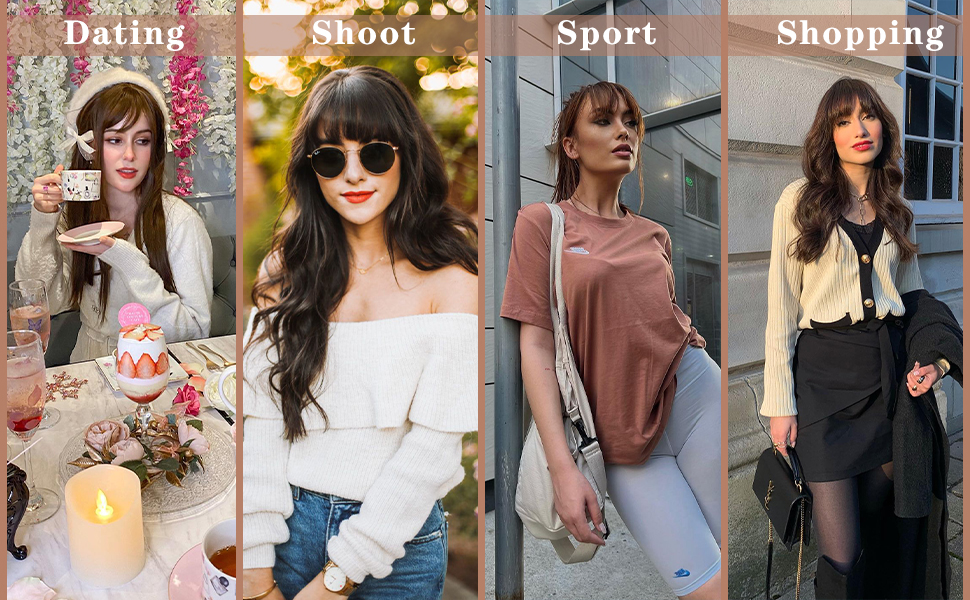 Amazon.com : NAYOO Bangs Hair Clip- Brown Fake Bangs 100% Real Human Hair Extensions French ...