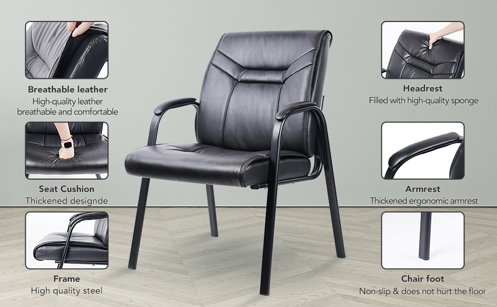 Amazon.com: CLATINA Big Wide Heavy Duty Office Guest Chair 400 Ibs Pu Leather Reception Chair ...