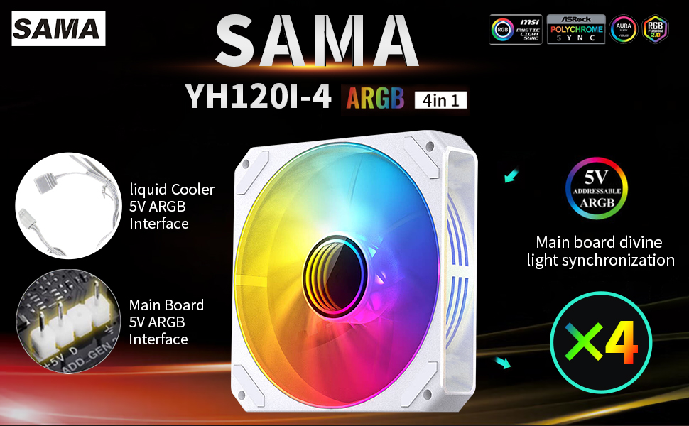 Amazon.com: SAMA 120mm ARGB PC Case Fans, 4-Pack RGB Gaming With 5V 3-Pin Addressable Lighting ...
