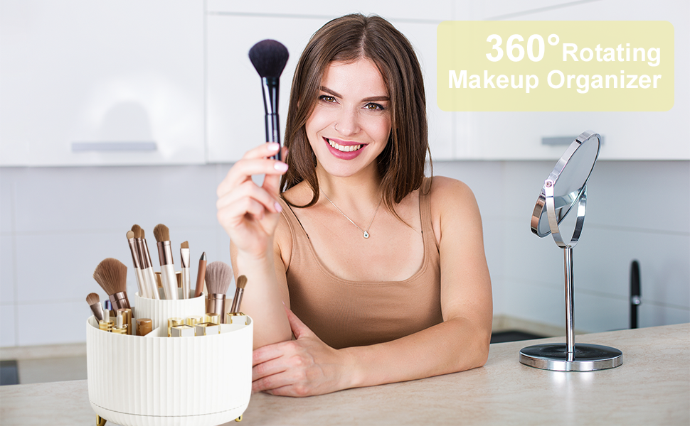 Amazon.com: Amorebelle 360 Rotating Makeup Brush Holder, Desktop Makeup Organizer, 5 Slot Make ...