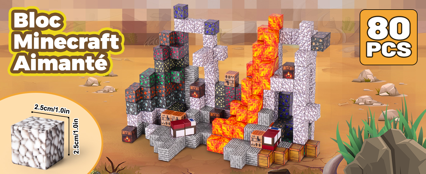 Ulikey Bloc Minecraft Aimanté, 80 Pièces Construction Magnetique Enfant ...