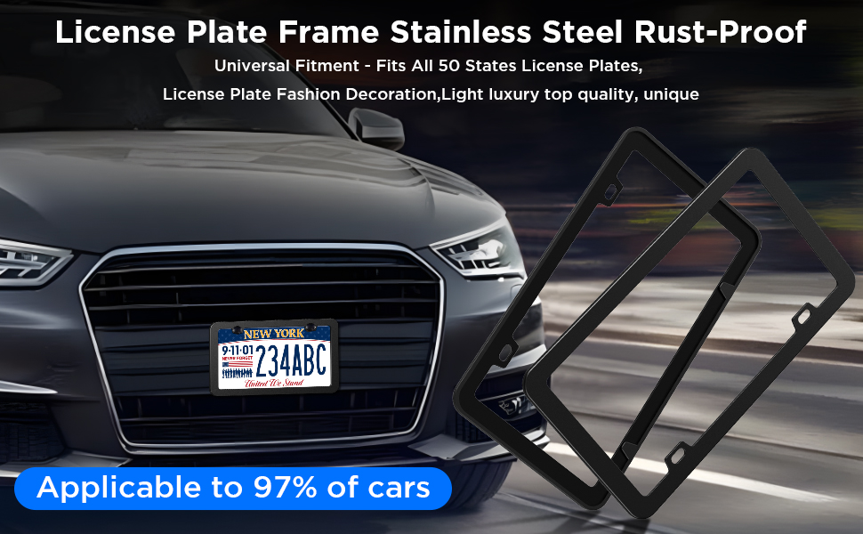 License Plate Frames - 2Pcs Heavy Duty Matte Black License Plate Frame ...