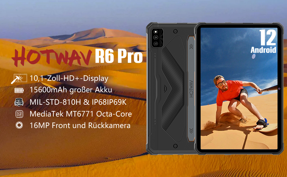 HOTWAV R6 Pro Outdoor Tablet Android 12, Tablet 10.1 Zoll 15600mAh Akku Rugged Tablet PC,8GB ...