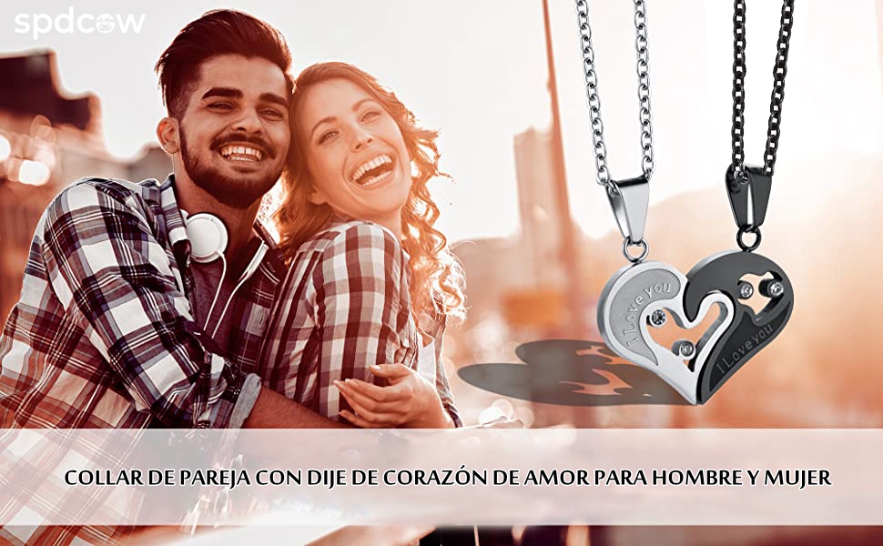 Collar para Pareja, Puzzle Dije Corazón Amistad Colgante con “I Love You”, Cadena Acero Joyería ...