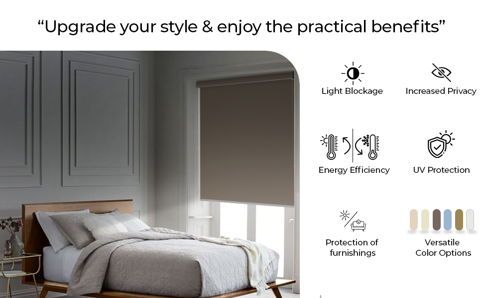 HIPPO 100% Blackout Roller Blinds for Windows UV Protection, Waterproof, Room Darkening, Corded ...