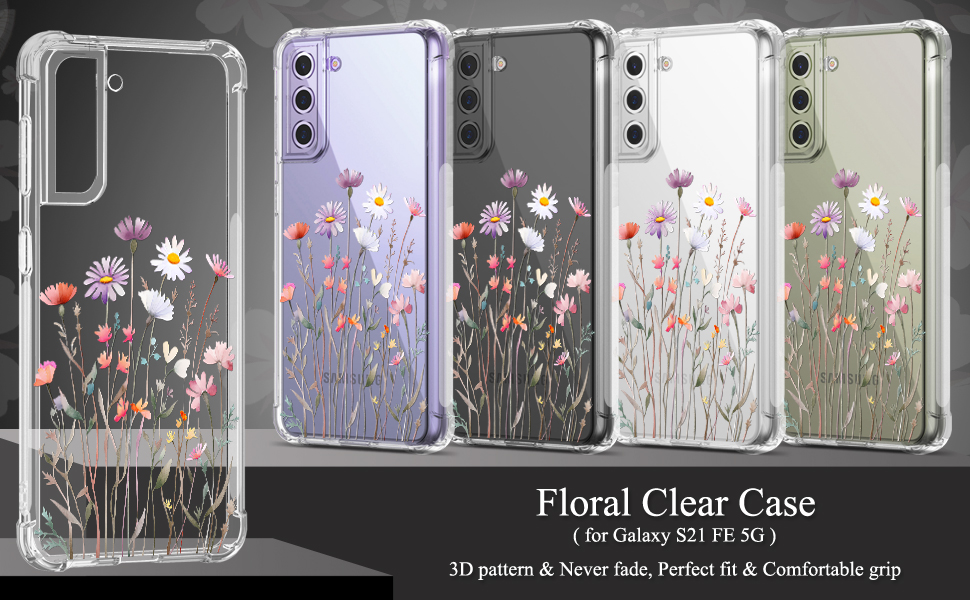 Amazon.com: GREATRULY Floral Clear Case for Galaxy S21 FE 5G for Women/Girls,Pretty Phone Cover ...