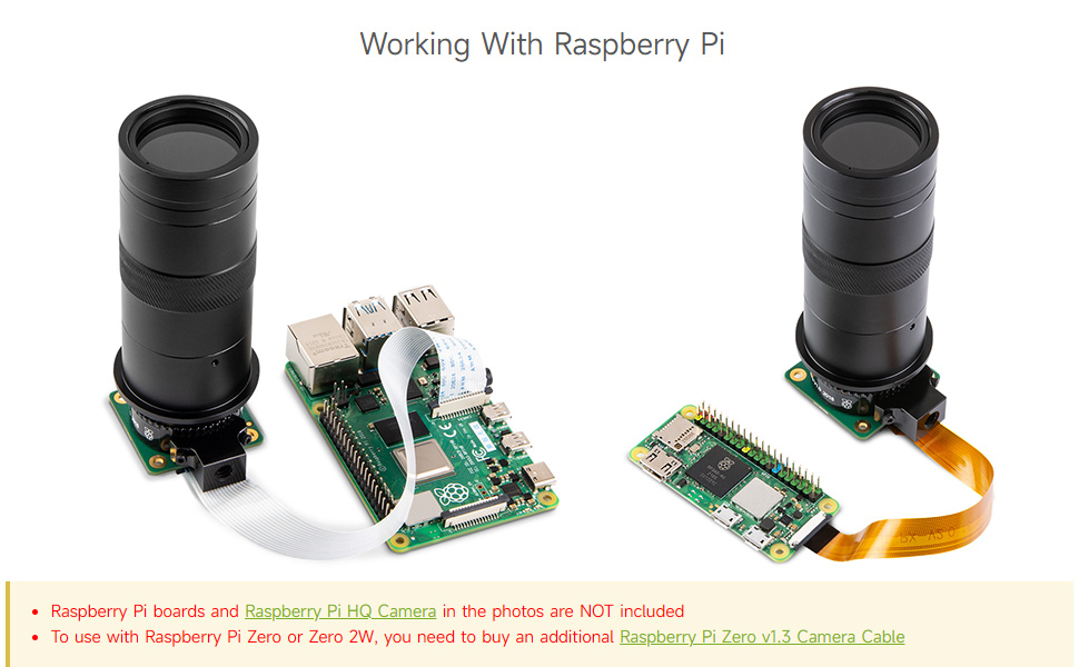 Waveshare 100X Industrial Microscope Lens, C/CS-Mount, Compatible with Raspberry Pi HQ Camera ...
