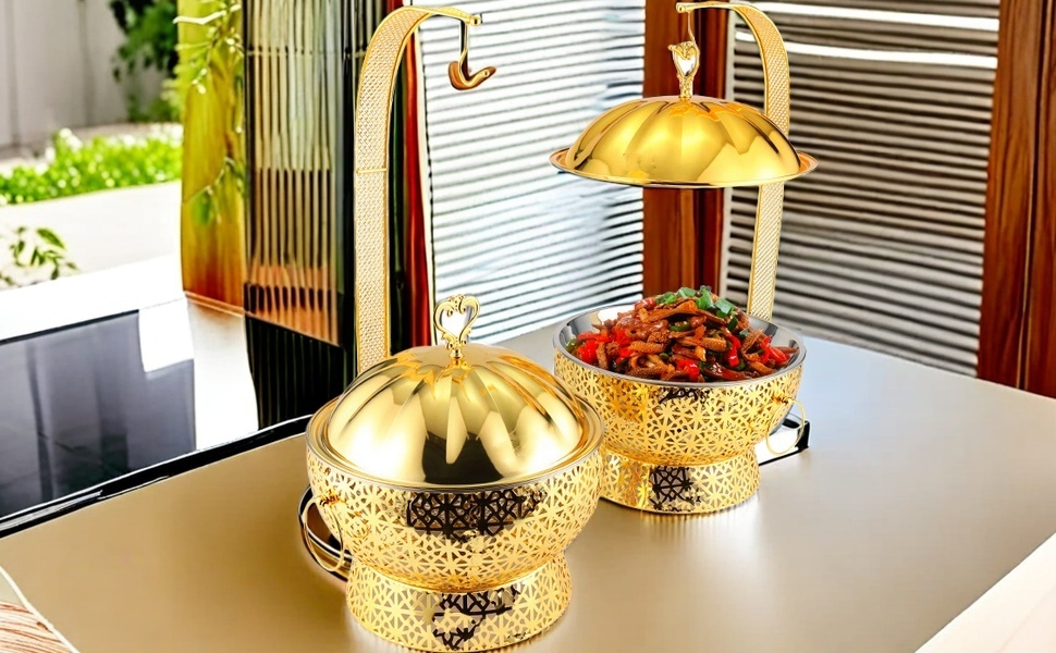 Amazon.com: HONHPD Gold Chafing Dish Buffet Set - 2 Pack, 8 Quart Stainless Steel Chafer Buffet ...