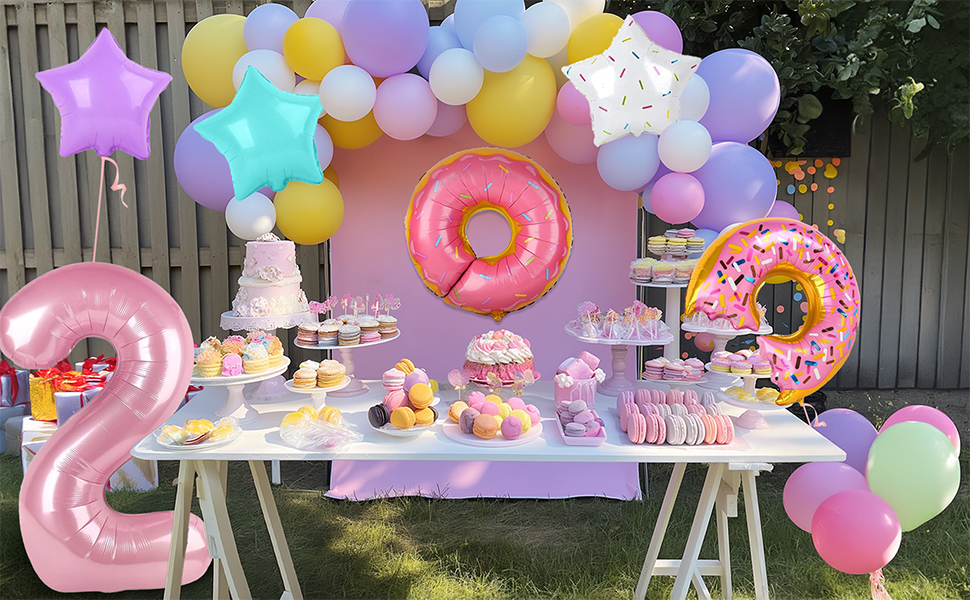 Amazon.com: Dripykiaa 6Pcs Sweet Donut Balloon 40' Pink Two Year Old Balloon Set for Second ...