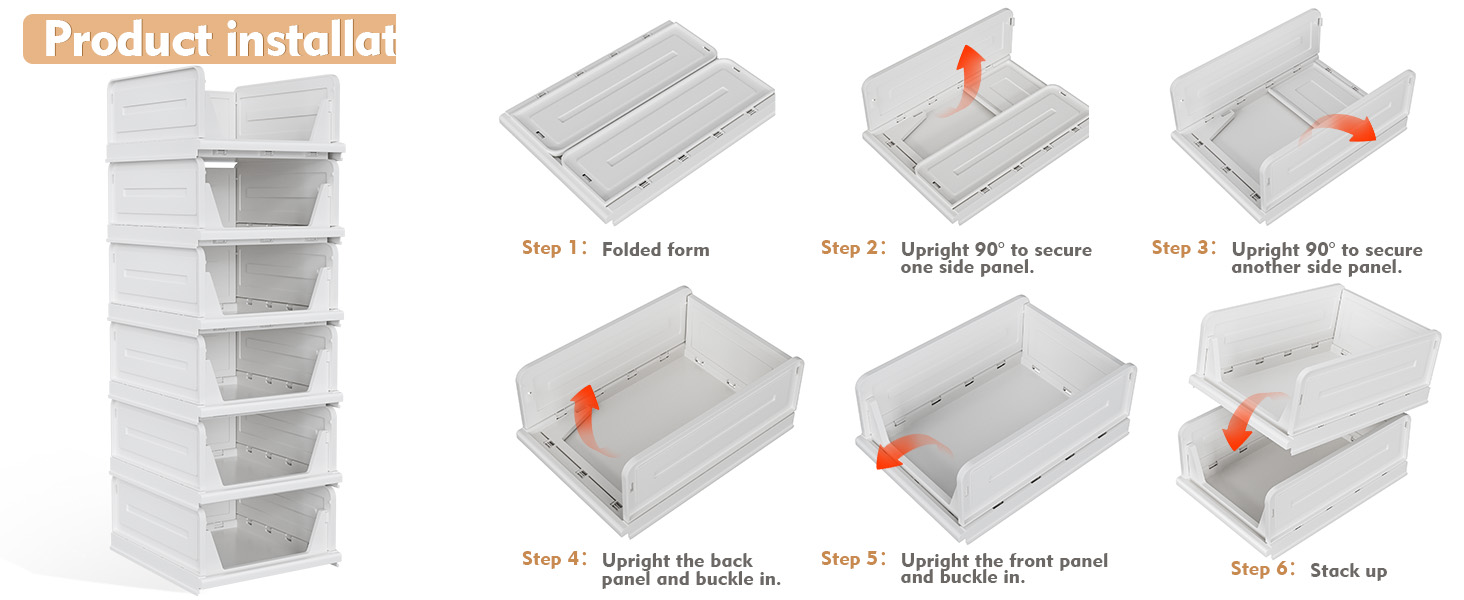 Amazon.com: Stackable Plastic Storage Baskets (6 Pack) - Folding Closet ...