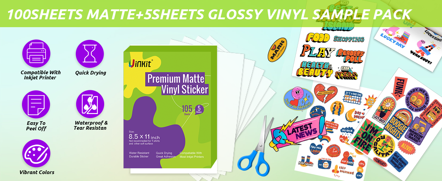 Amazon.com : Uinkit 105 Sheets Printable Premium Matte White Vinyl Sticker Paper for Inkjet ...