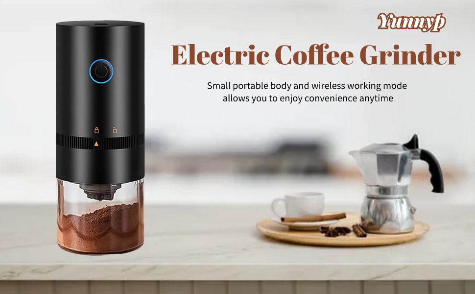 Yunnyp Electric Burr Coffee Grinder Portable Electric Coffee Grinder Compact Rechargeable Coffee ...