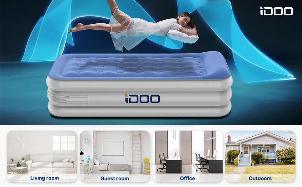 iDOO Single Size Air Mattress with Pillow, Inflatable Bed with Built-in Pump and Pillow ...