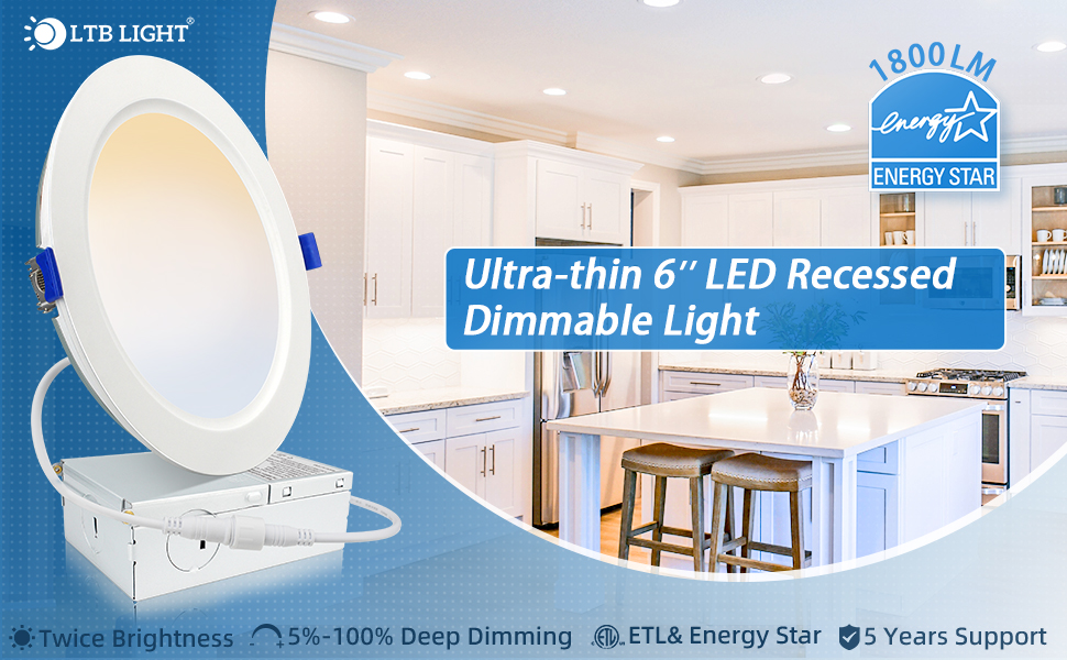 4 Pack LED Recessed Lighting 6 Inch, 16W MAX.2000LM Eqv.200W, 2700K/3000K/3500K/4000K/5000K ...