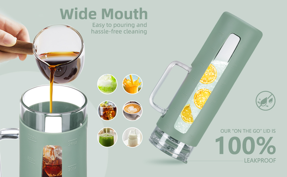 Amazon.com | Glass Tumbler with 2 lids & Straw, 24 oz Glass Cups with ...